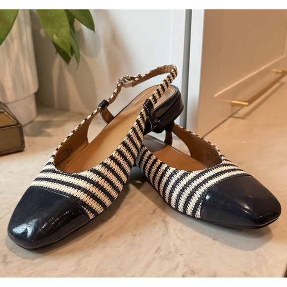 Vionic | Shoes | Vionic Sz 85 Navy Stripe Raffia Petaluma Slingback ...